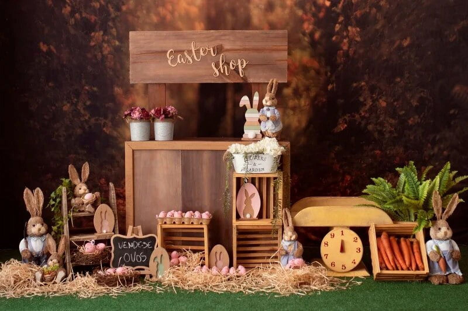 Easter Theme Birthday Background Rustic Wood Door Cute Rabbit Flower ...