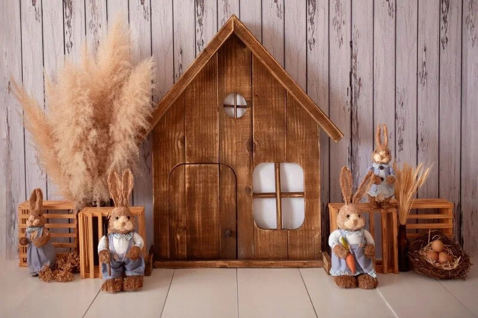 Easter Theme Birthday Background Rustic Wood Door Cute Rabbit Flower ...