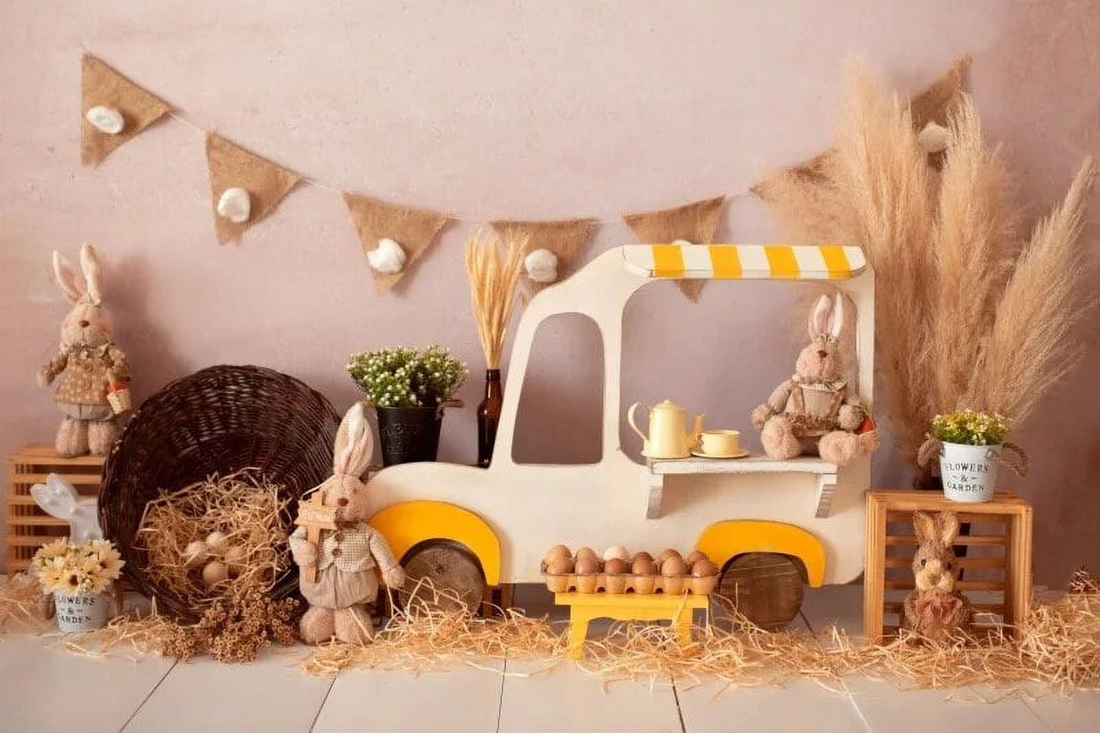 Easter Theme Birthday Background Rustic Wood Door Cute Rabbit Flower ...