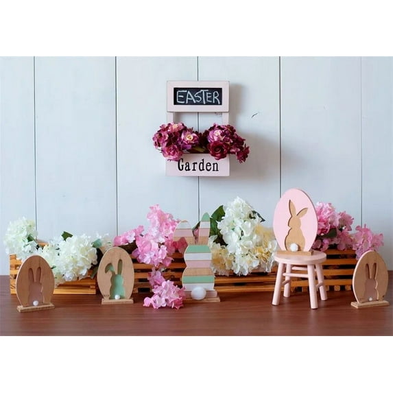 Easter Theme Birthday Background Rustic Wood Door Cute Rabbit Flower ...