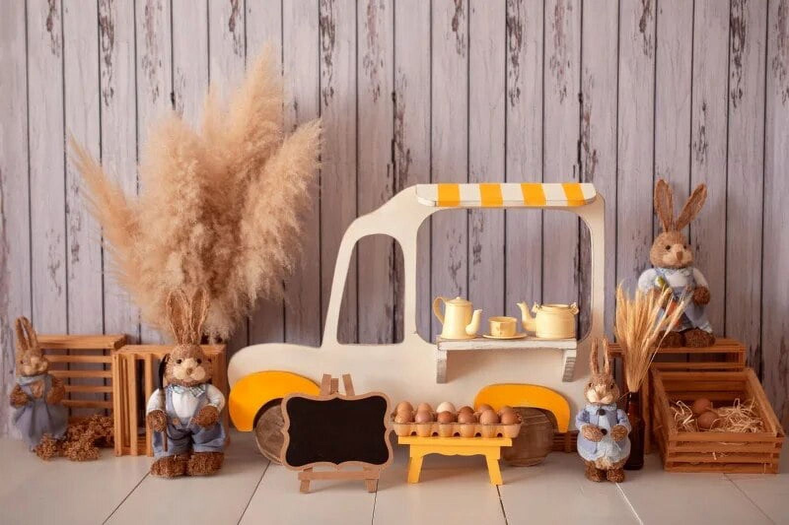 Easter Theme Birthday Background Rustic Wood Door Cute Rabbit Flower ...