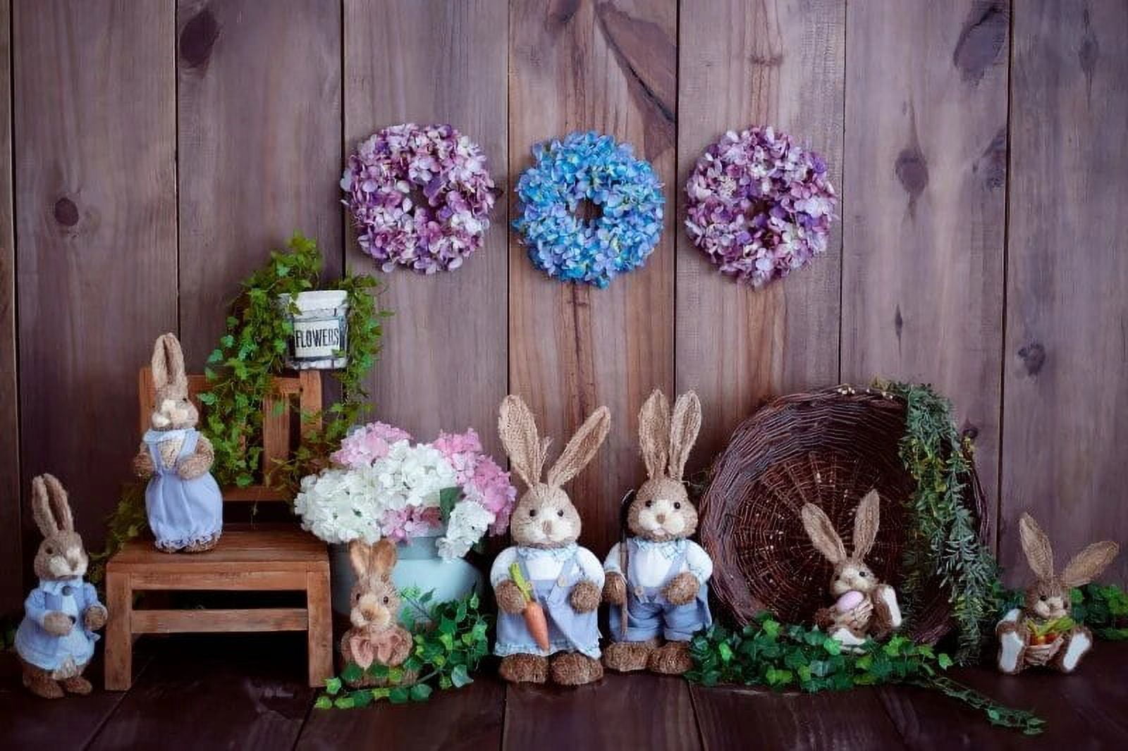 Easter Theme Birthday Background Rustic Wood Door Cute Rabbit Flower ...