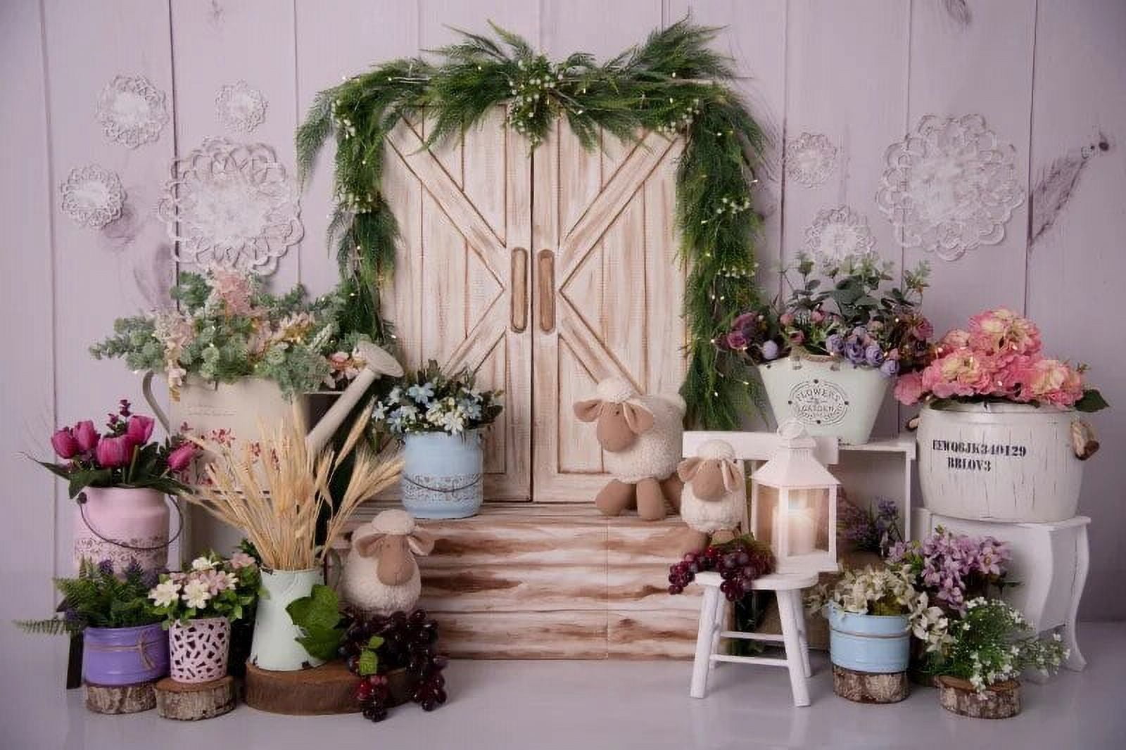 Easter Theme Birthday Background Rustic Wood Door Cute Rabbit Flower ...
