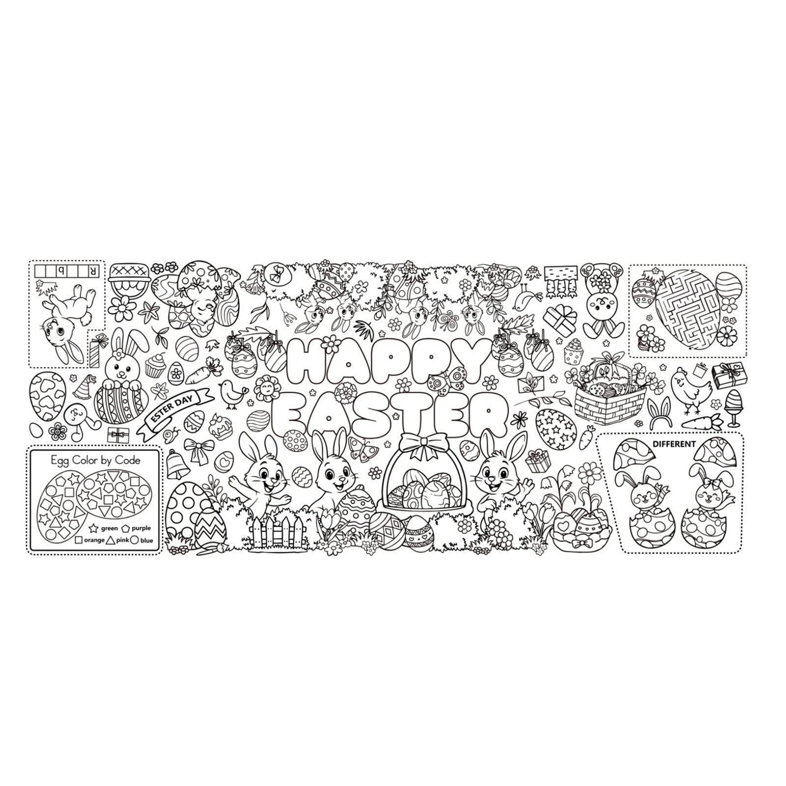Easter Theme Coloring Poster Waterproof Paper Tablecloth, Kids Fun ...