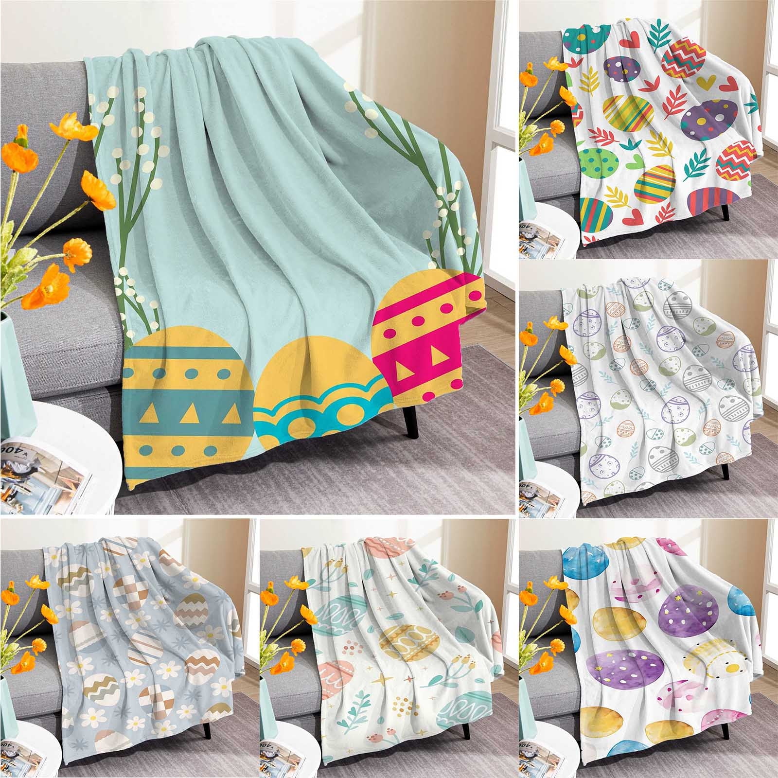 Easter Theme Flannel Blanket with Bunny & Egg Digital Print, Soft ...