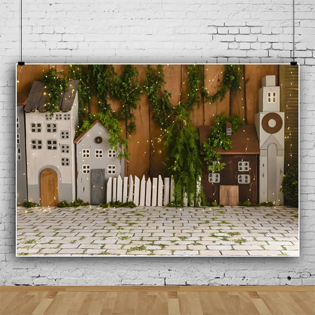 Easter Theme Photography Background Brick Wall Fence Vintage Yard Kids ...