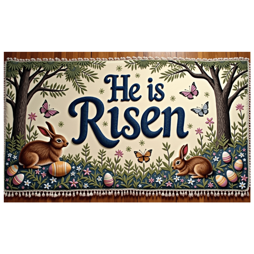 Easter Themed Banner with Hummingbirds Butterflies and Flowers He is ...