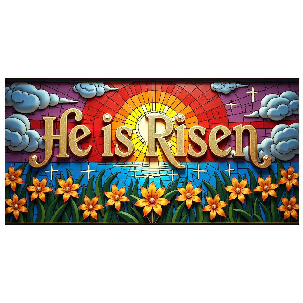 Easter Themed Cloudy Sky Background Banner with Crosses and Lilies He ...
