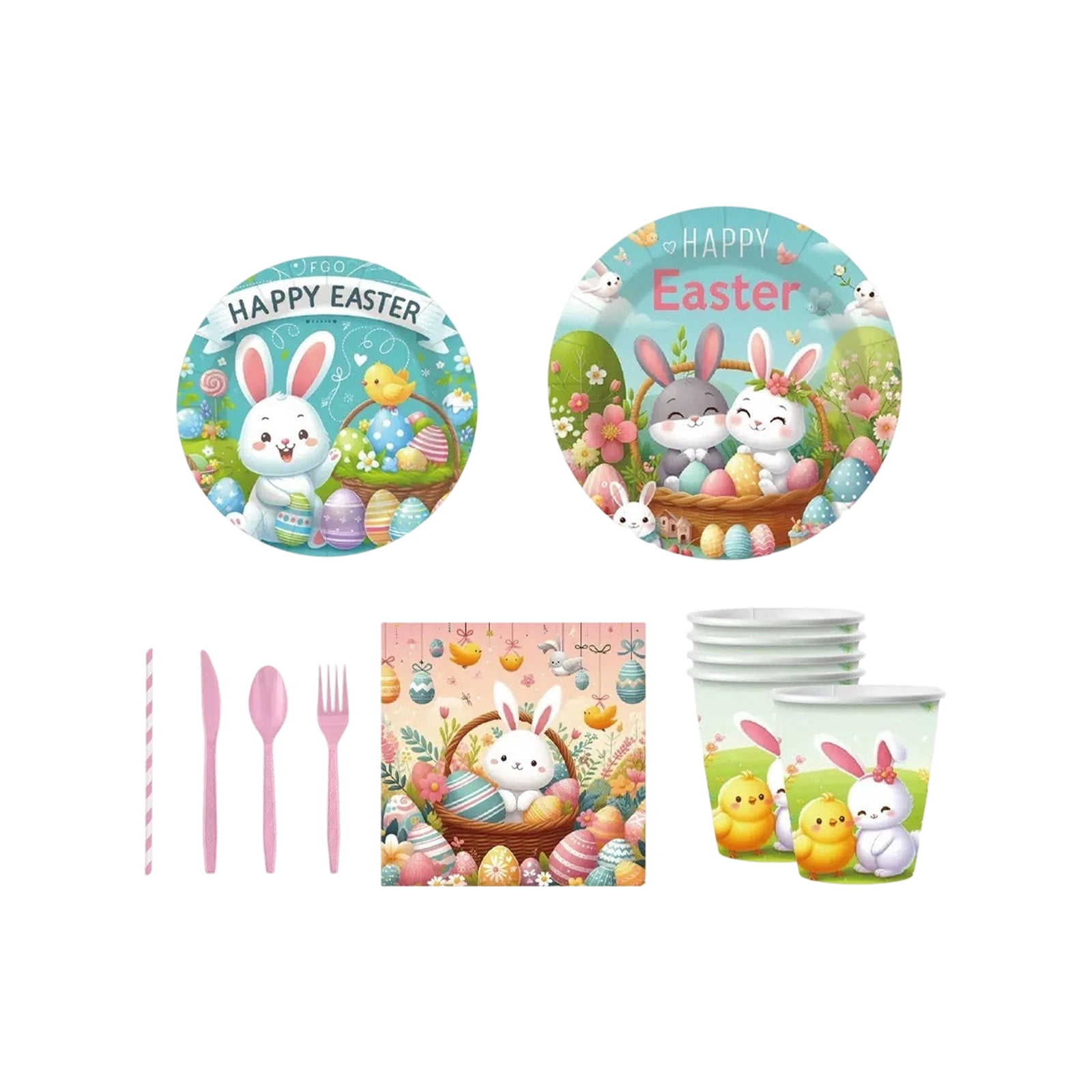 Easter Themed Disposable Tableware Set - Happy Easter Paper Plates ...