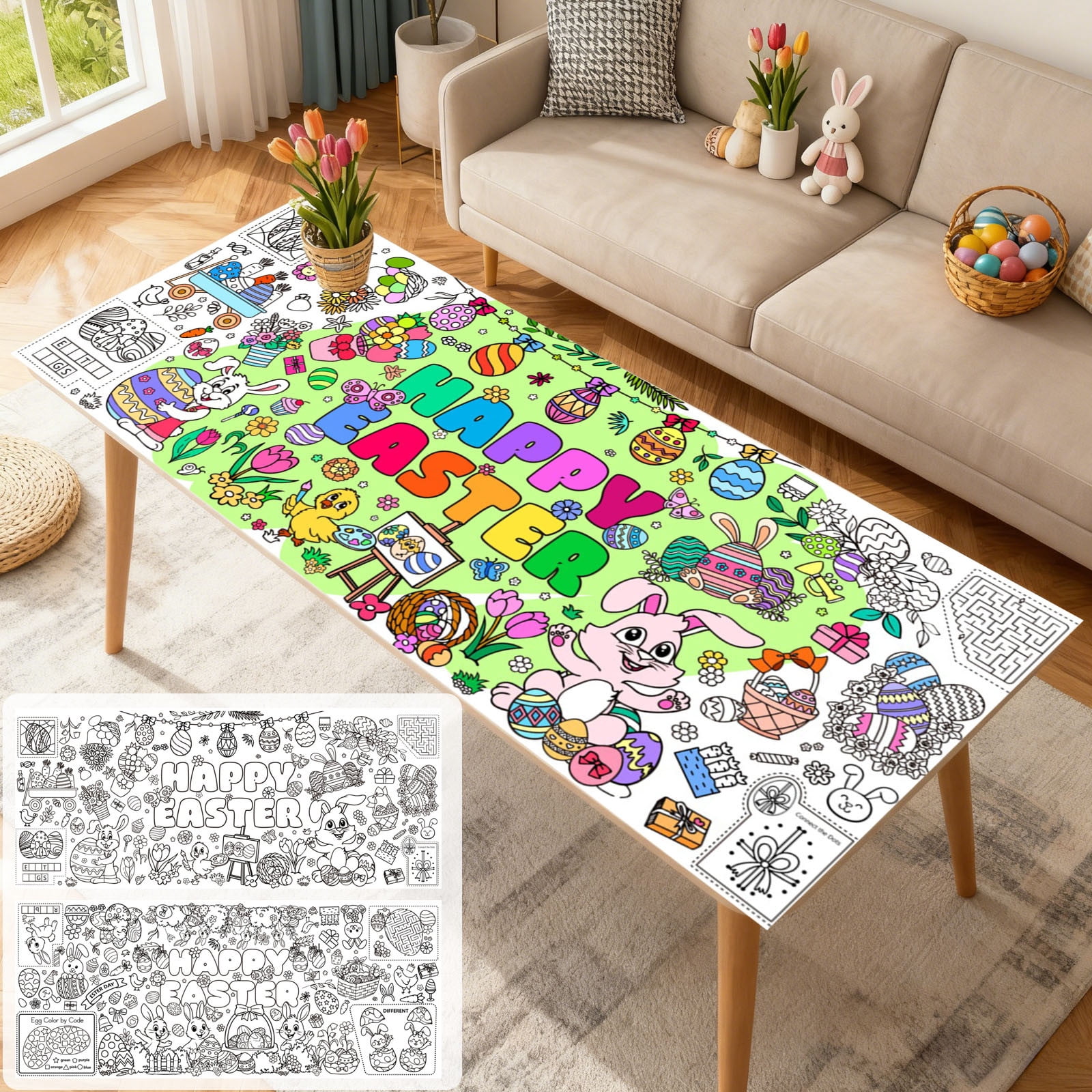Easter Themed Disposable Waterproof Paper Tablecloth - Coloring Poster ...