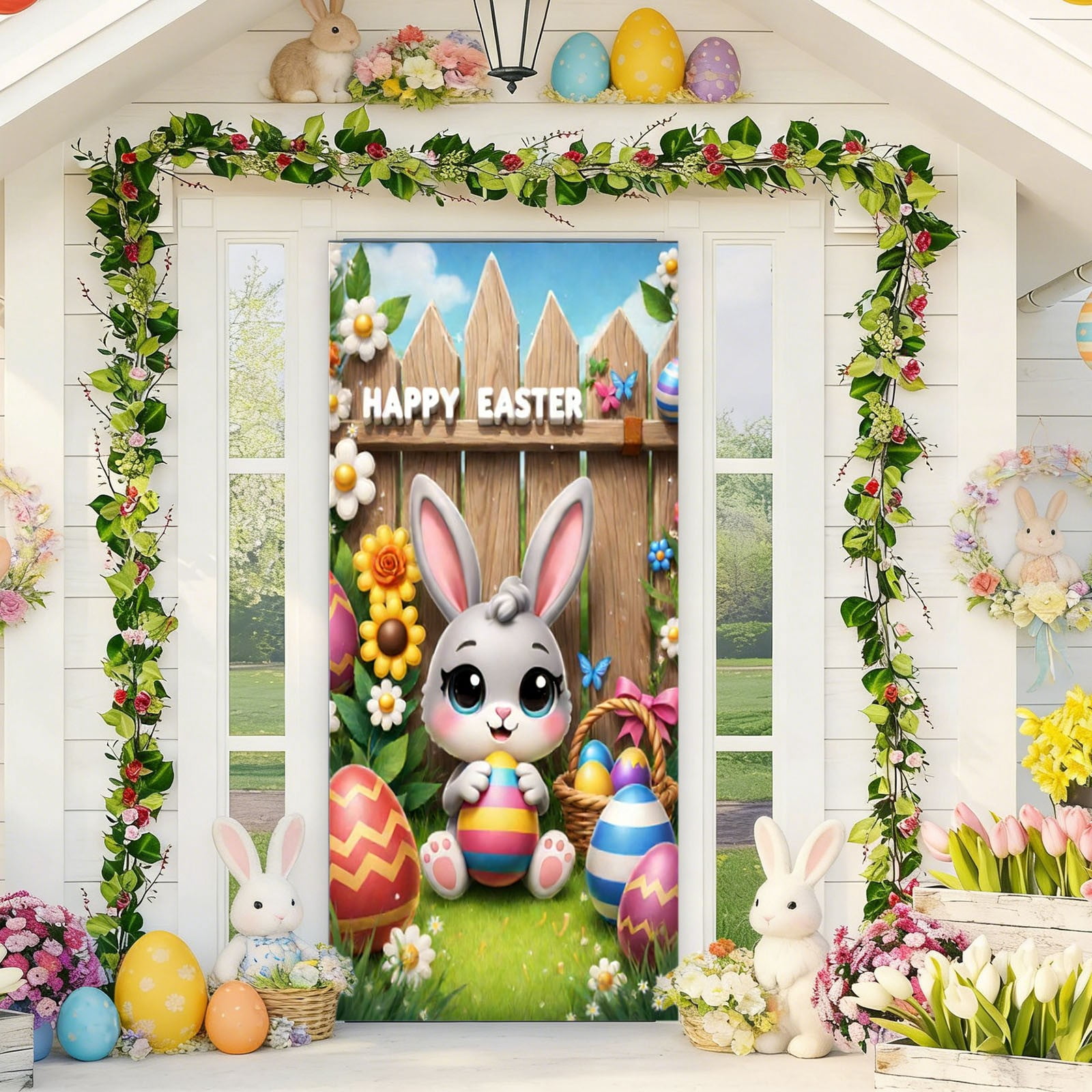 Easter Themed Door Cover Decor - Vibrant Polyester Fabric Hanging with ...