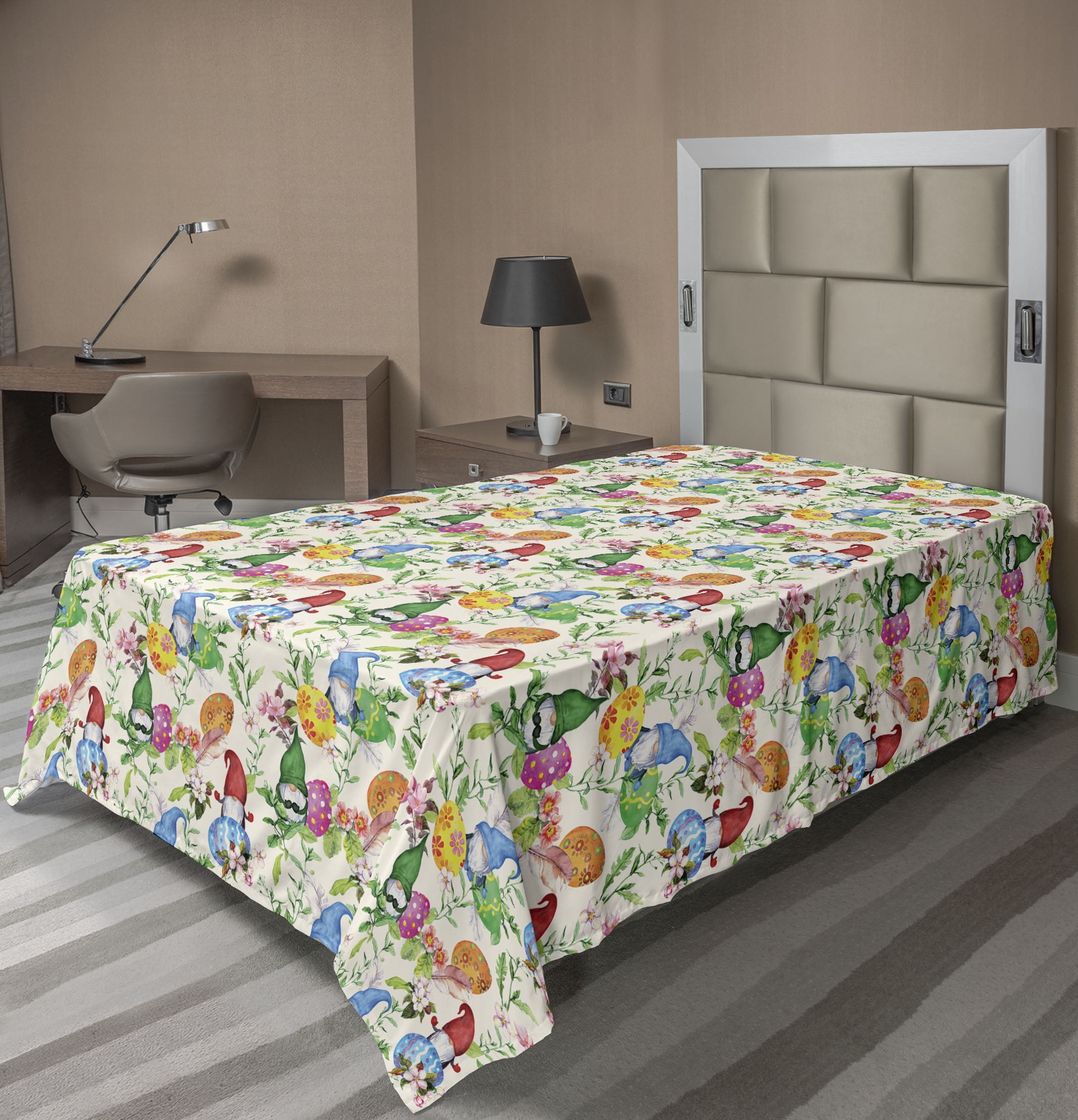 Ambesonne Easter Themed Flat Bedding Sheet Soft Top Sheet, Spring Gnome ...