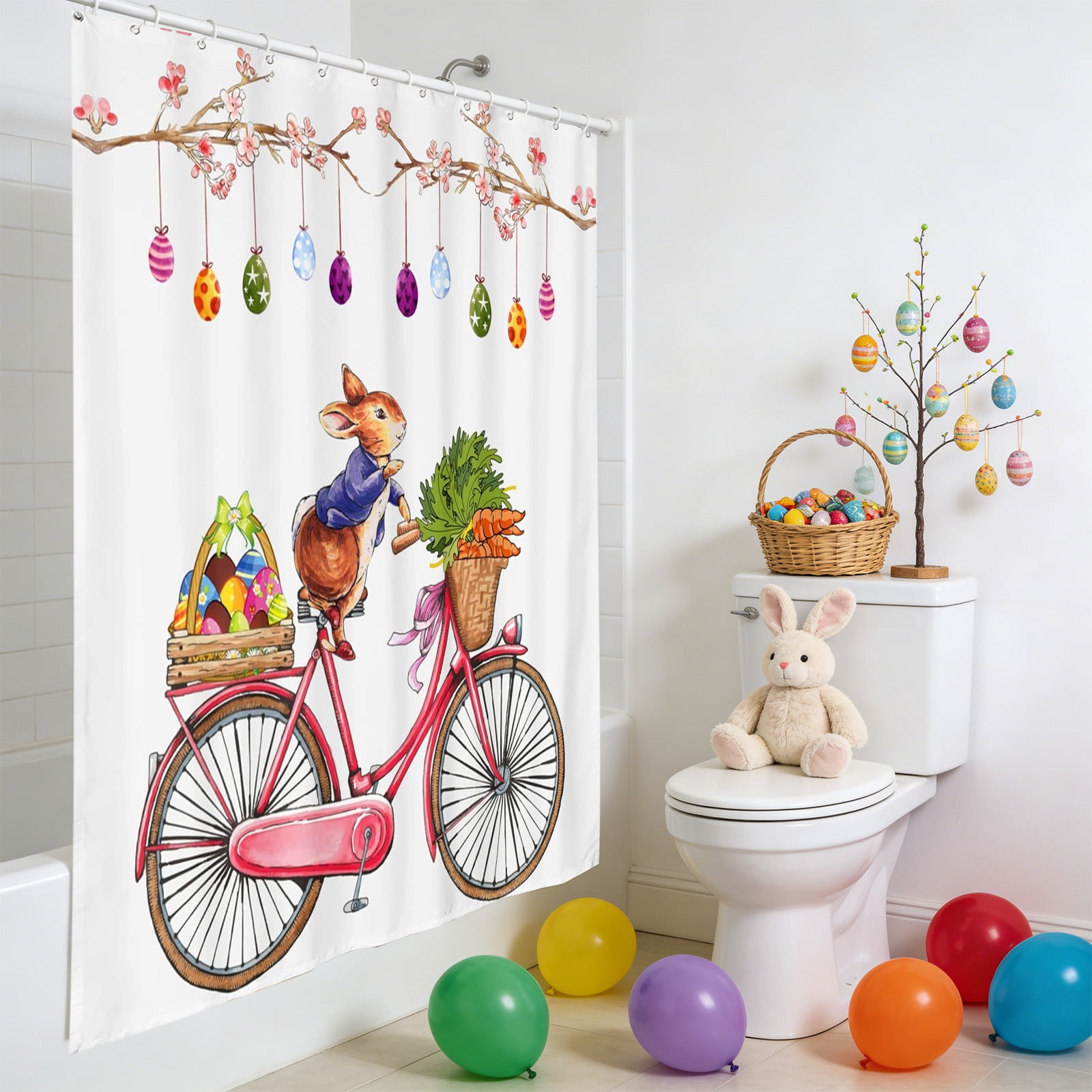 Easter Themed Shower Curtain with Waterproof Design and 12 Hooks ...