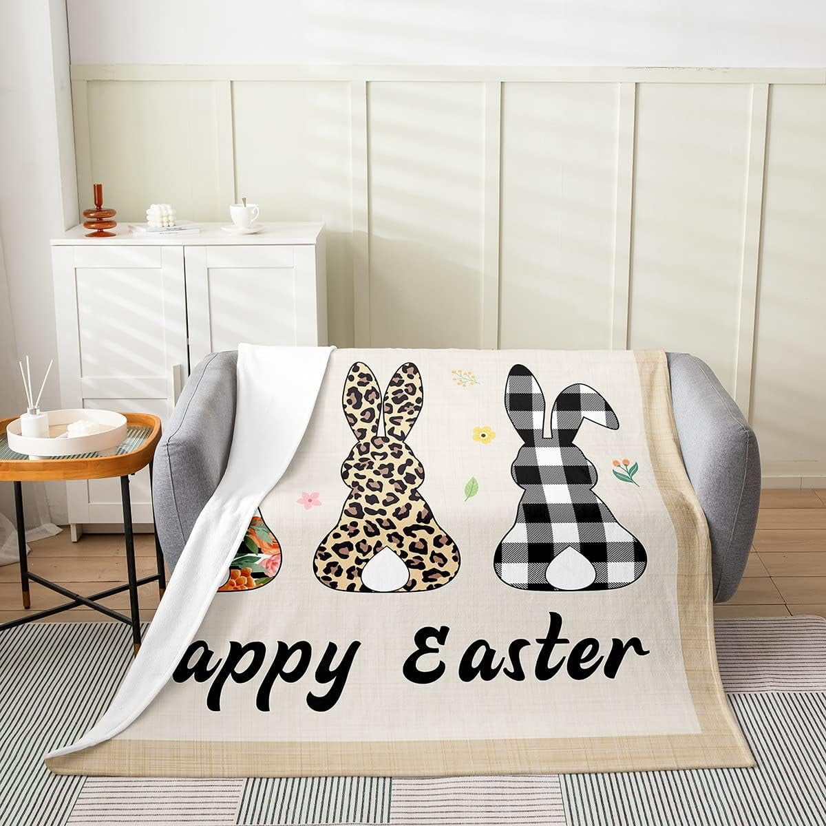 Easter Themed Throw Blanket 40x50 Leopard Print Watercolor Flower Cute ...