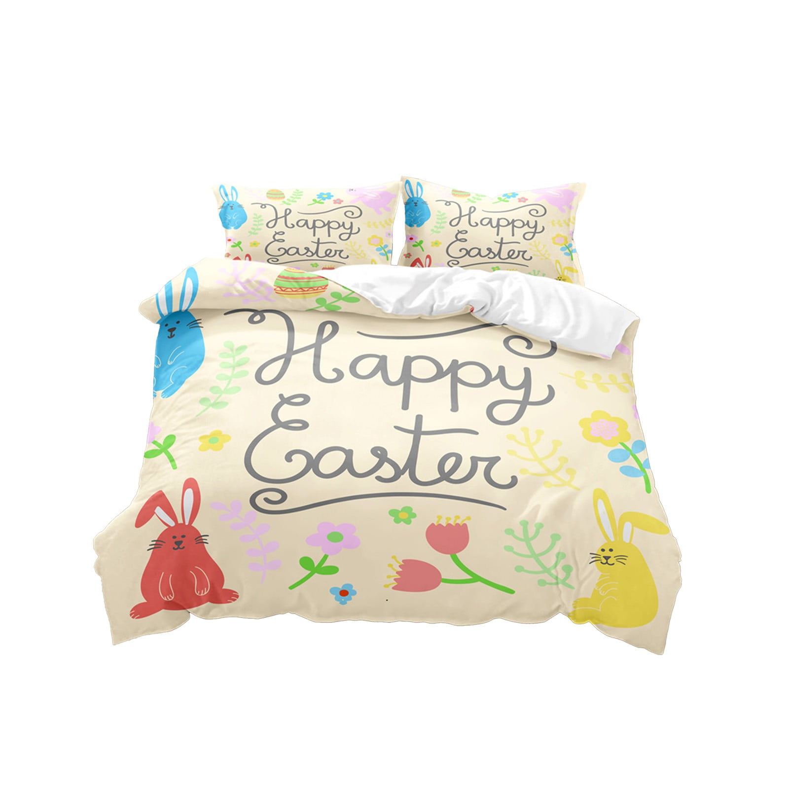 Easter Three-Piece Bedding Set with Cartoon Rabbits and Egg Patterns ...