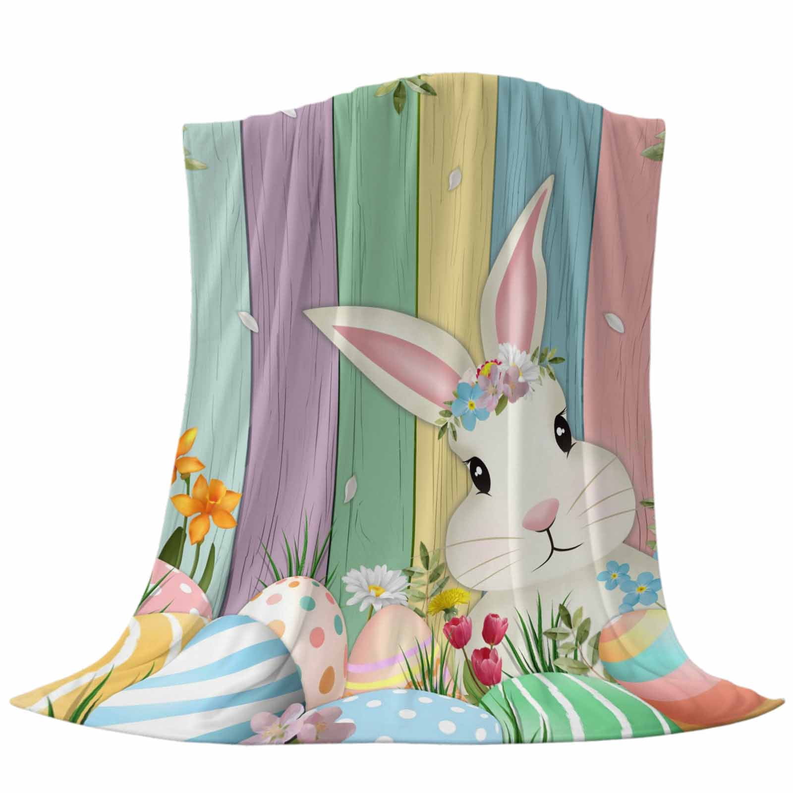 Easter Throw Flannel Blanket Cute Rabbit Easter Eggs Floral Leaf ...