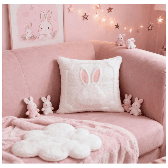 Easter Throw Pillow Covers 18x18inch, Rabbit Embroidery, Invisible ...