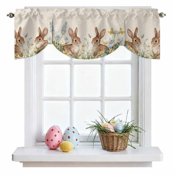 Easter Tie Up Valances Curtain, Rabbit Spring Adjustable Rod Pocket ...