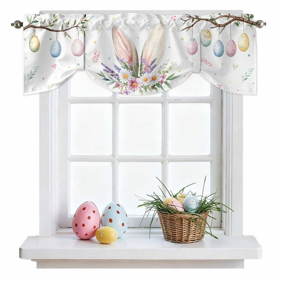 Easter Tie Up Valances Curtain, Watercolor Pink Blue Egg Branch Spring ...