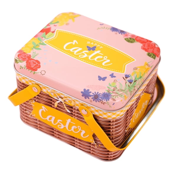 Easter Tinplate Storage Basket with Handle – Decorative Bunny-Themed ...