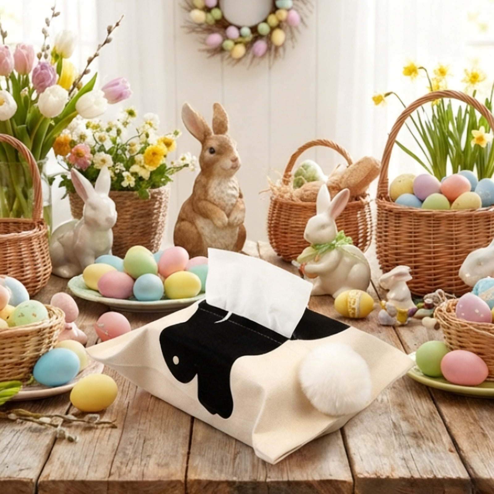 Easter Tissue Box Cover | Wooden Decorative Tissue Holder Black White ...