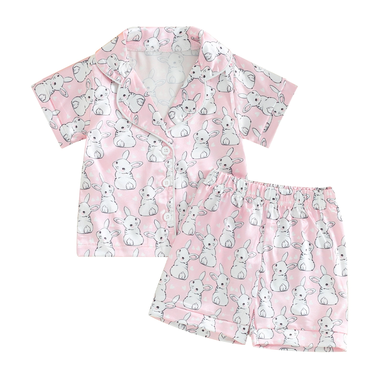 Easter Toddler Baby Kids Girl Satin Pajamas Set Bunny Short Sleeve ...