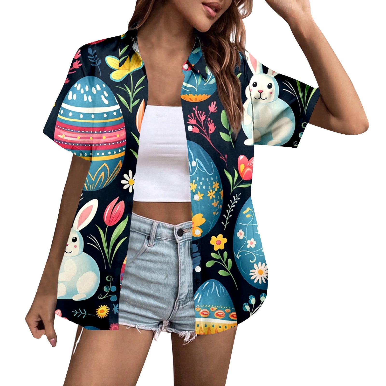 Easter Tops for Women Bunny Print Short Sleeve Fashion Womens Festivel ...