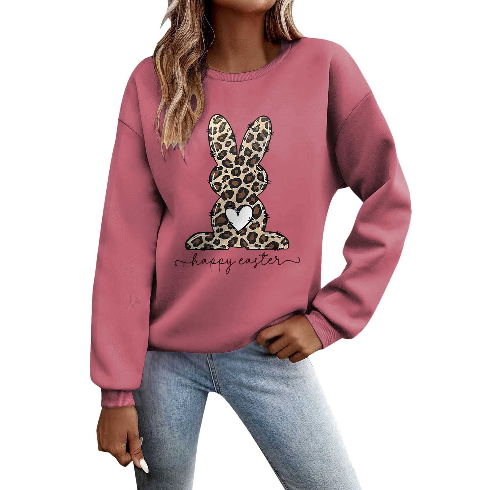 Easter Tops for Women Graphic Print Soft Long Sleeve Loose Fit Crewneck ...
