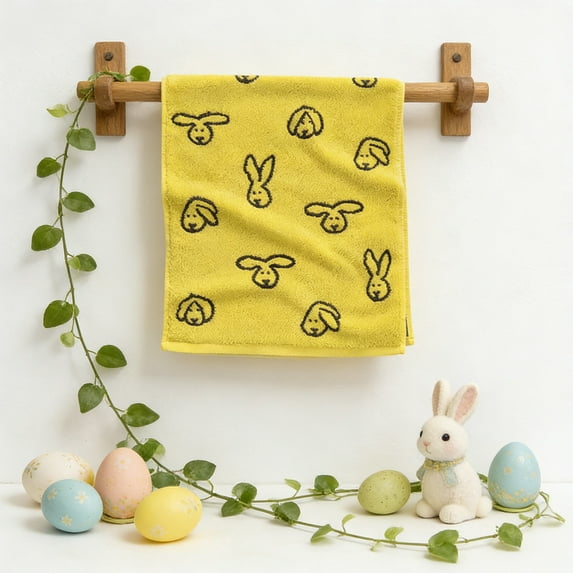 Easter Towels Printing Fabric Brown Pattern Bunny Towel Carrot Flower ...