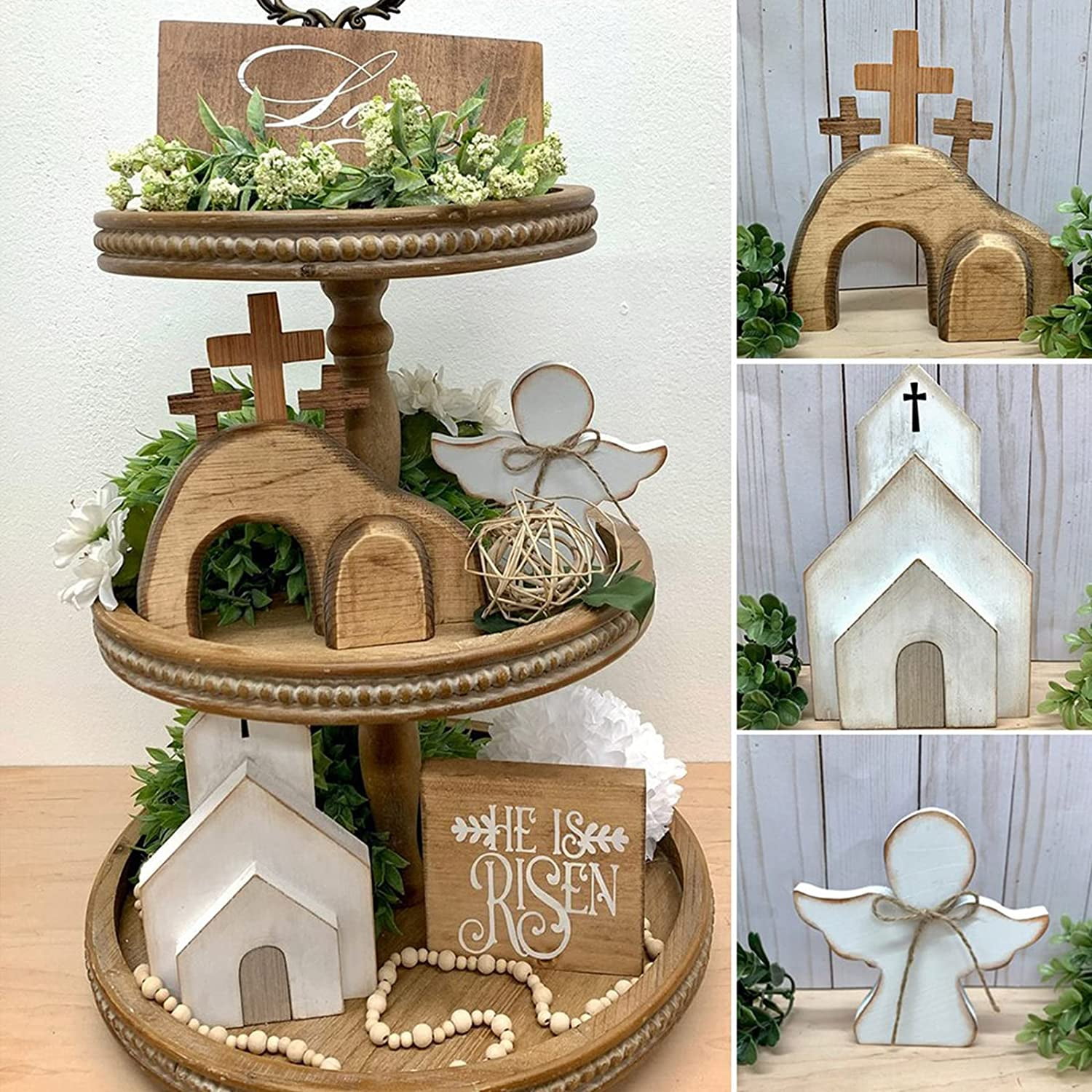 Easter Tray Bundle Kit, Wooden Easter Sign Tiered Tray Decorations, He ...