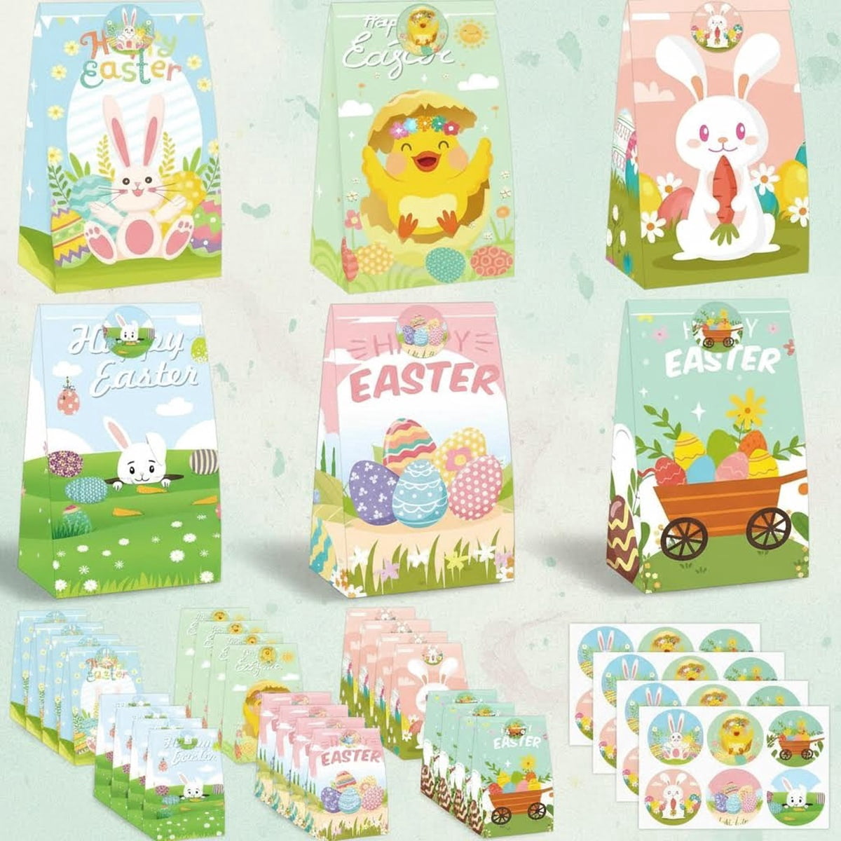 Easter Treat Bag, 24 PCS Easter Gift Bags with Stickers, Party Favor ...