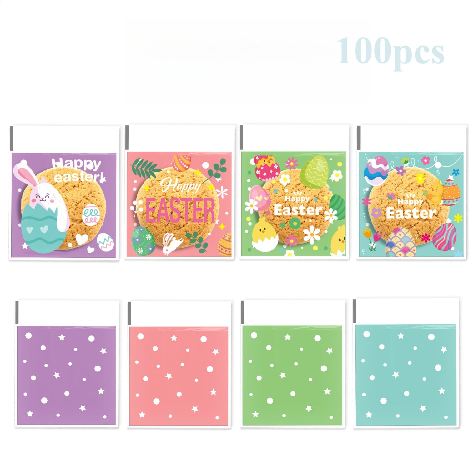Easter Treat Bags 100pcs Eggs and Rabbits Patterns Clear Self Sealing ...