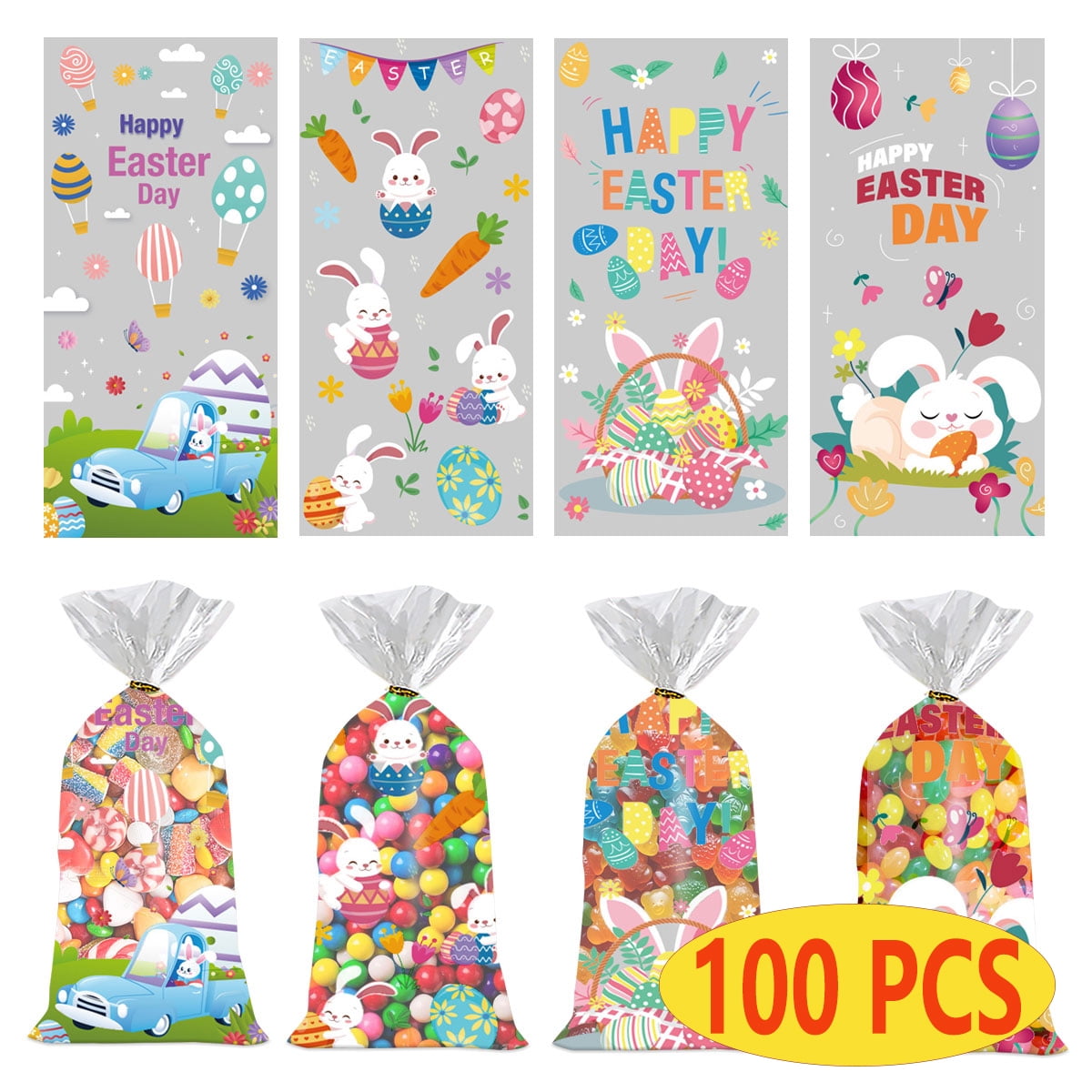 Easter Treat Bags Easter Cellophane Bags Bunny Candy Bags with Twist ...
