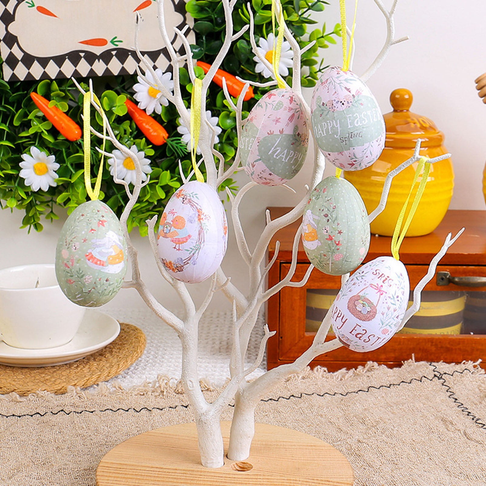 Easter Tree Ornaments, 6pcs Multicolored Hanging Plastic Easter Eggs ...