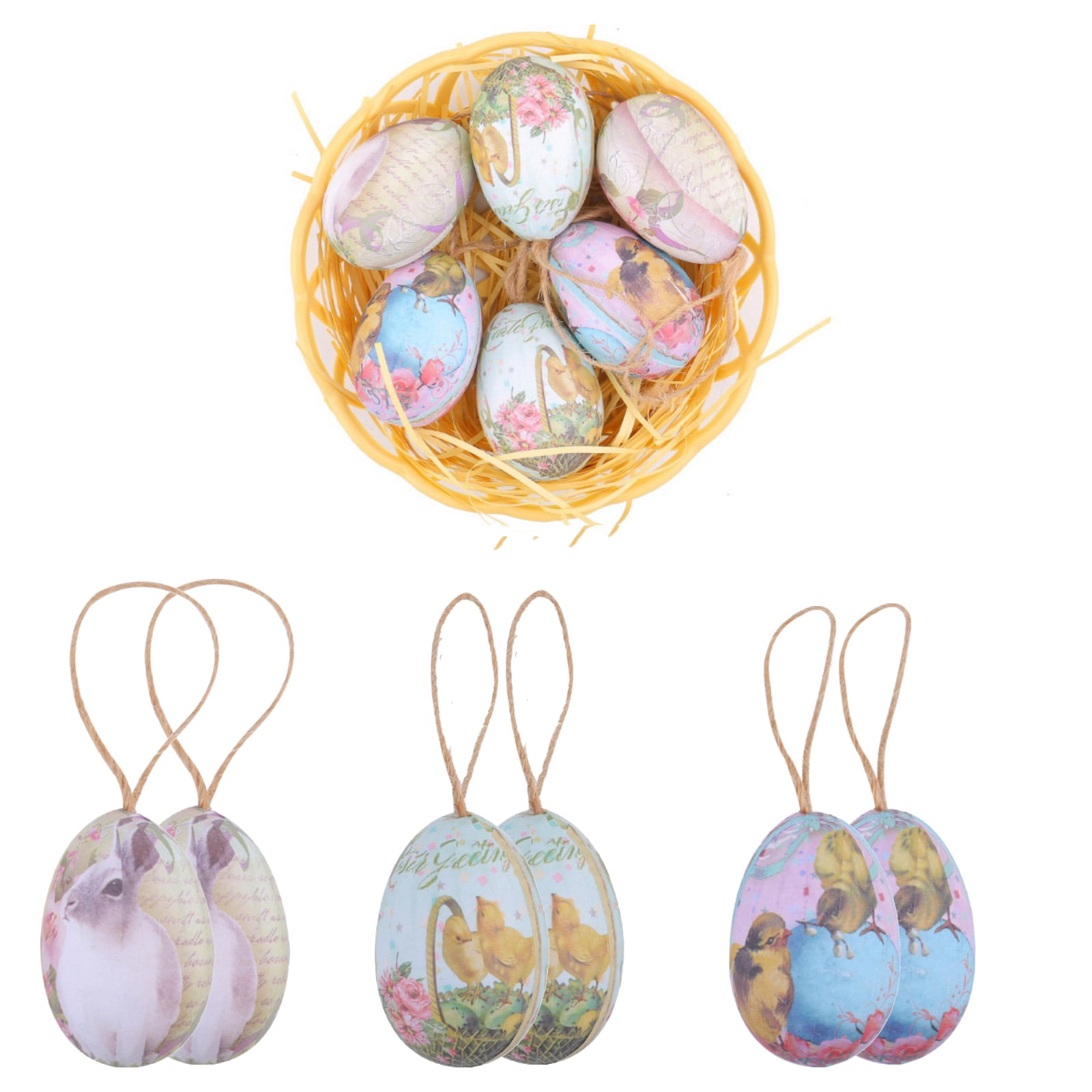 Easter Tree Ornaments, 6pcs Multicolored Hanging Plastic Easter Eggs ...