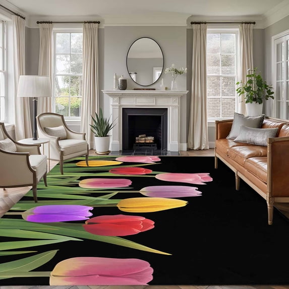 Easter Tulip Area Rug 5x7 Washable Rug Non Slip Spring Watercolor ...