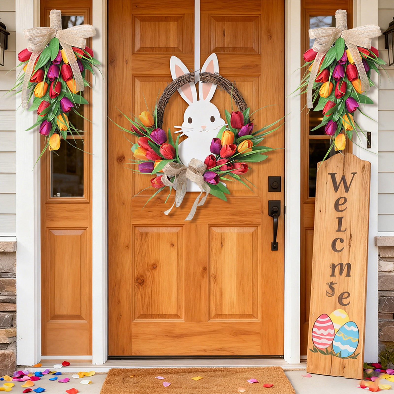 Easter Tulip Wreath Upside Down Door Hanger | Vibrant Spring Floral ...