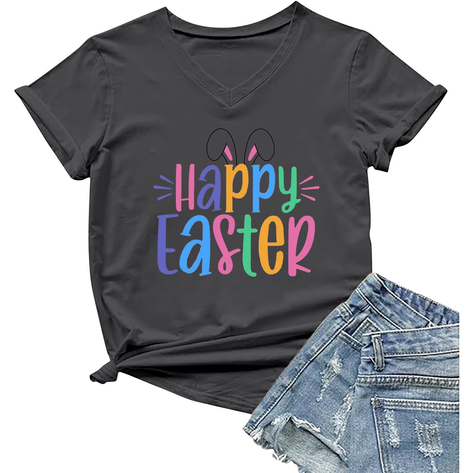 Easter V-Neck Shirts for Women Easter Letter Print Blouses Spring ...