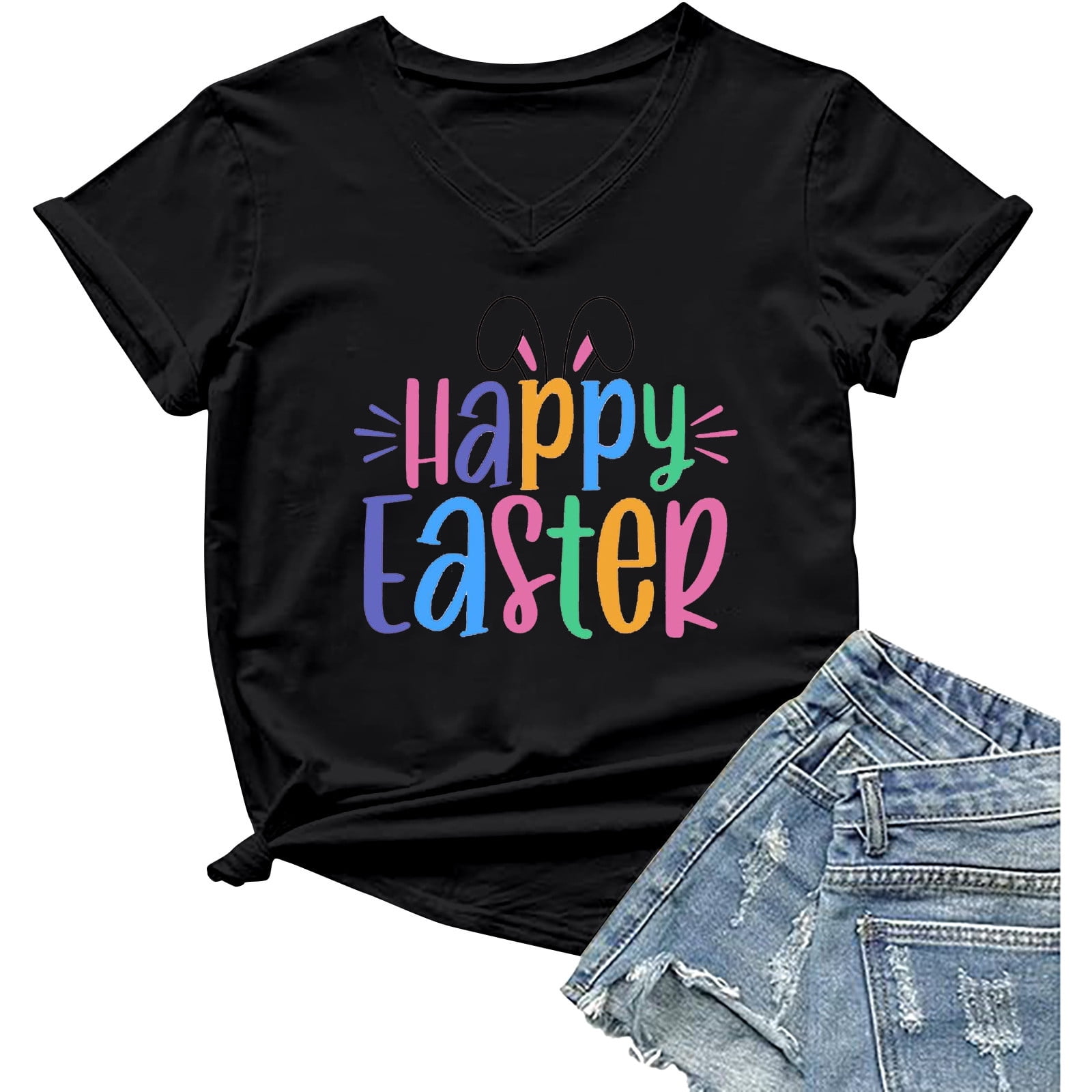 Easter V-Neck Shirts for Women Easter Letter Print Blouses Spring ...
