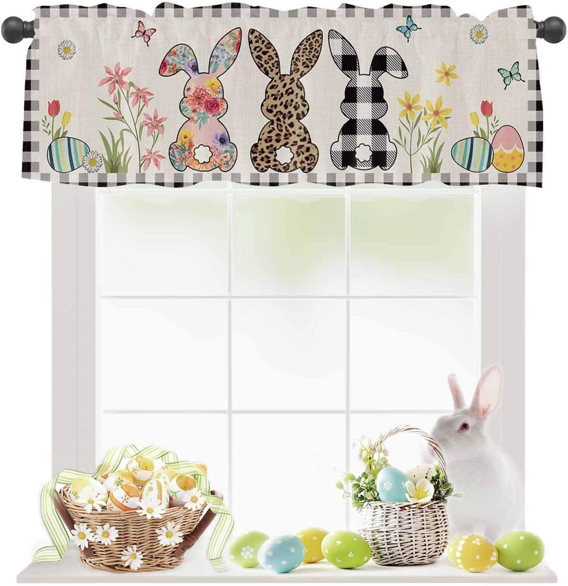 Easter Valance Happy Easter Bunny Curtains for Kitchen Window Spring ...