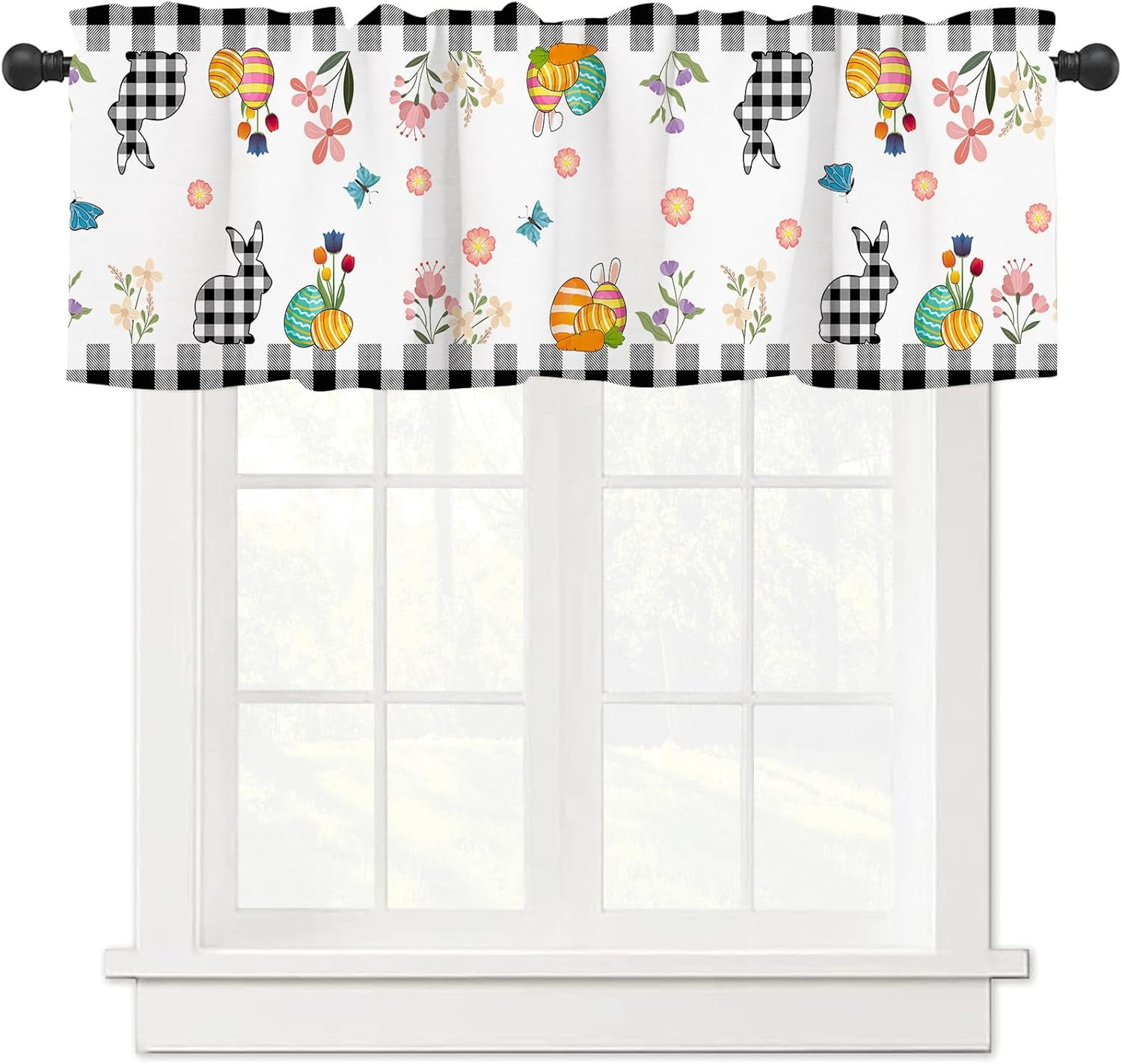 Easter Valances Bunny Rabbit with Eggs Window Valances Rod Pocket ...