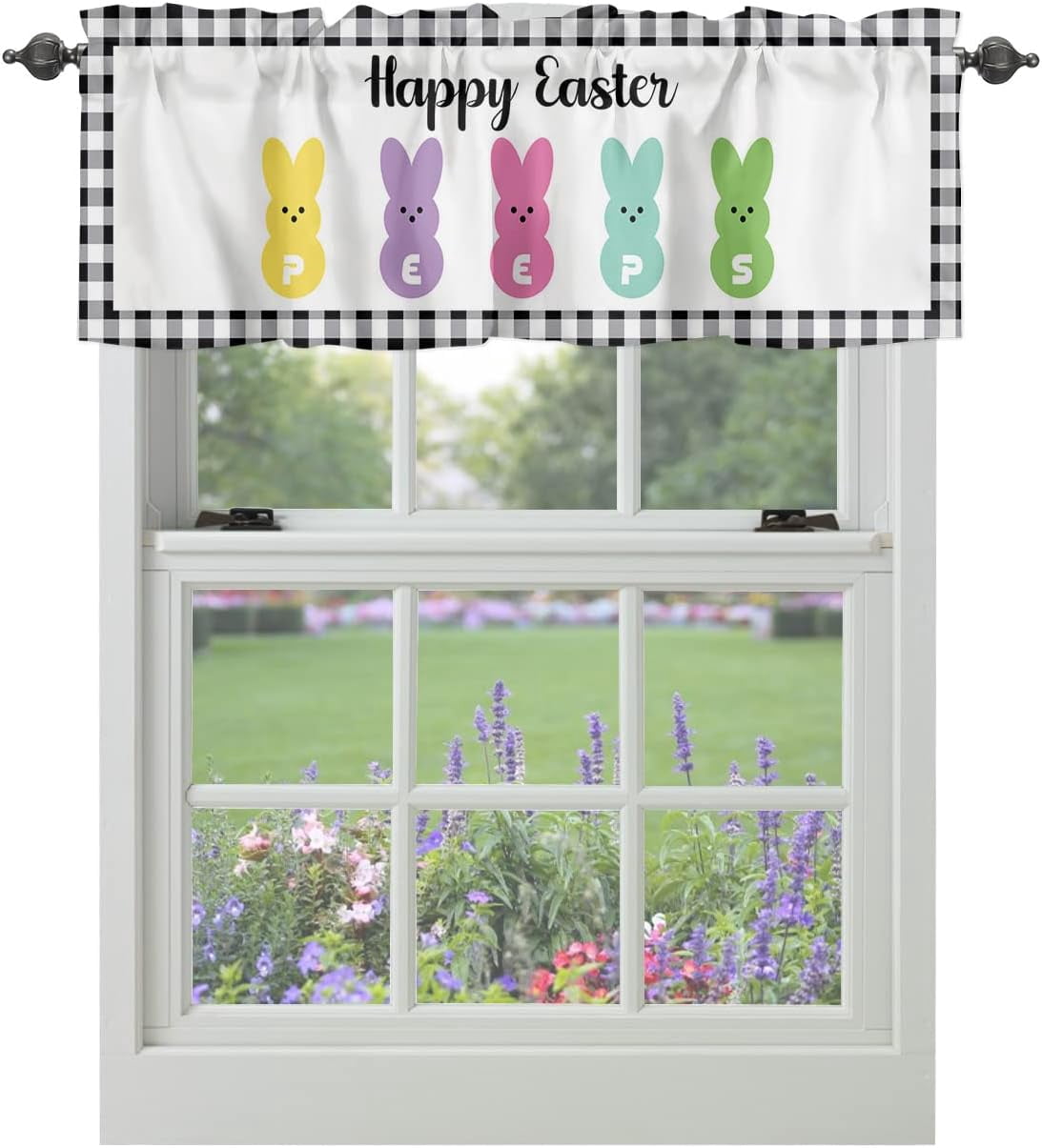 Easter Valances for Windows Happy Easter Peeps Spring Kitchen Curtain ...