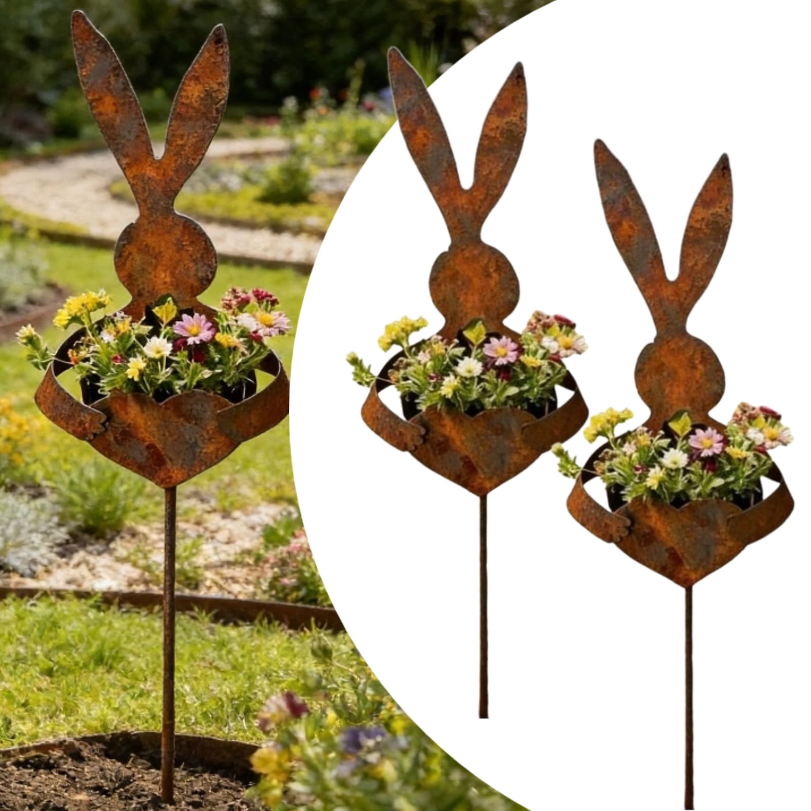 Easter Vintage Metal Rabbit Shaped Planter Garden Stake, 2026 New ...