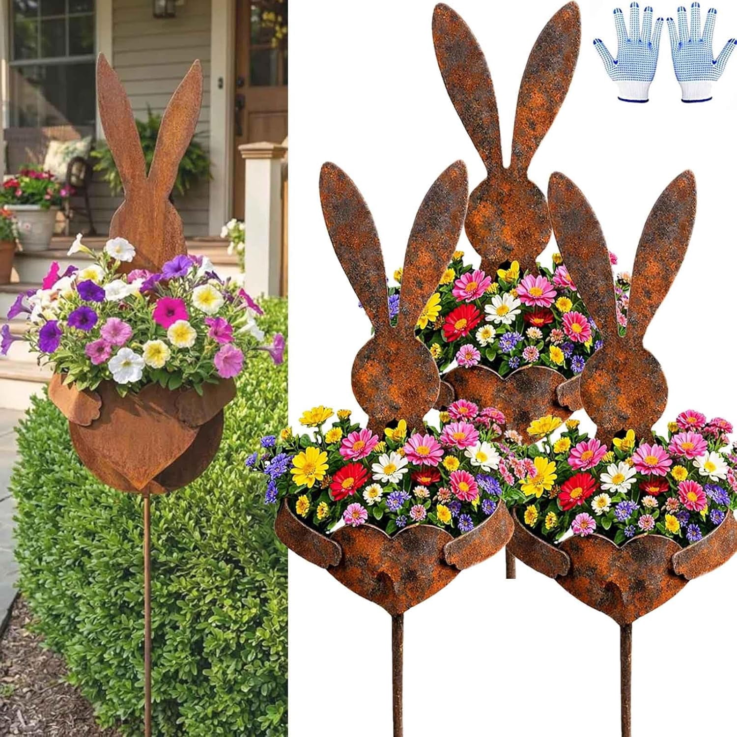 Easter Vintage Metal Rabbit Shaped Planter Garden Stake, Rustic Patina ...