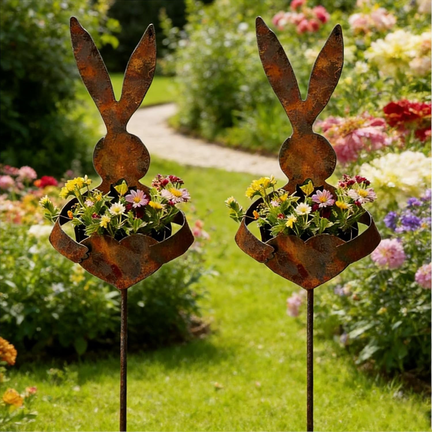 Easter Vintage Metal Rabbit Shaped Planter, Rustic Bunny Yard Decor for ...