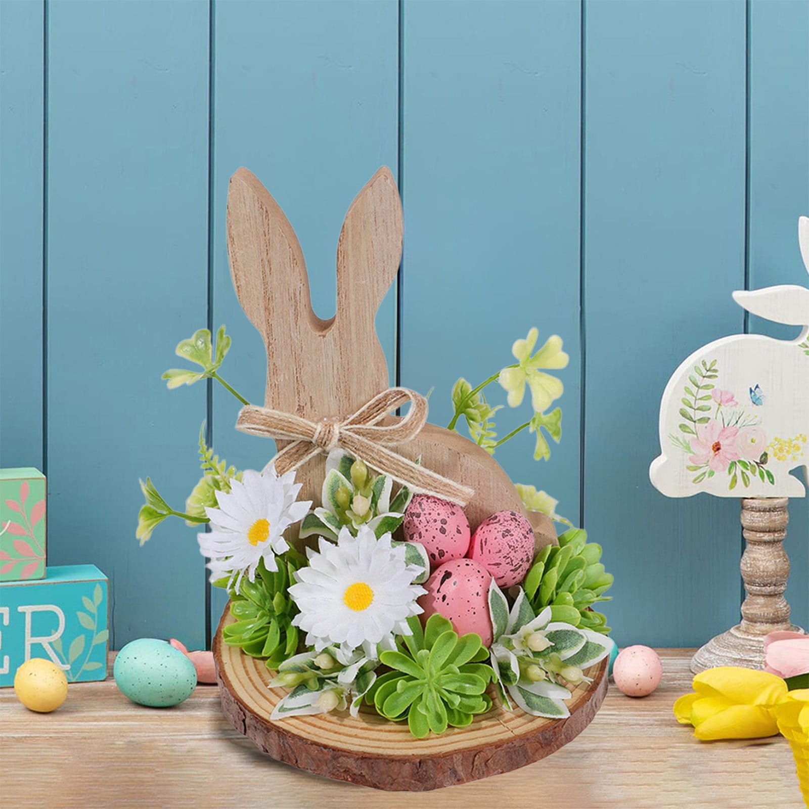Easter Vintage Wooden Ornaments - Bunny Egg & Rabbit Flower Wood ...