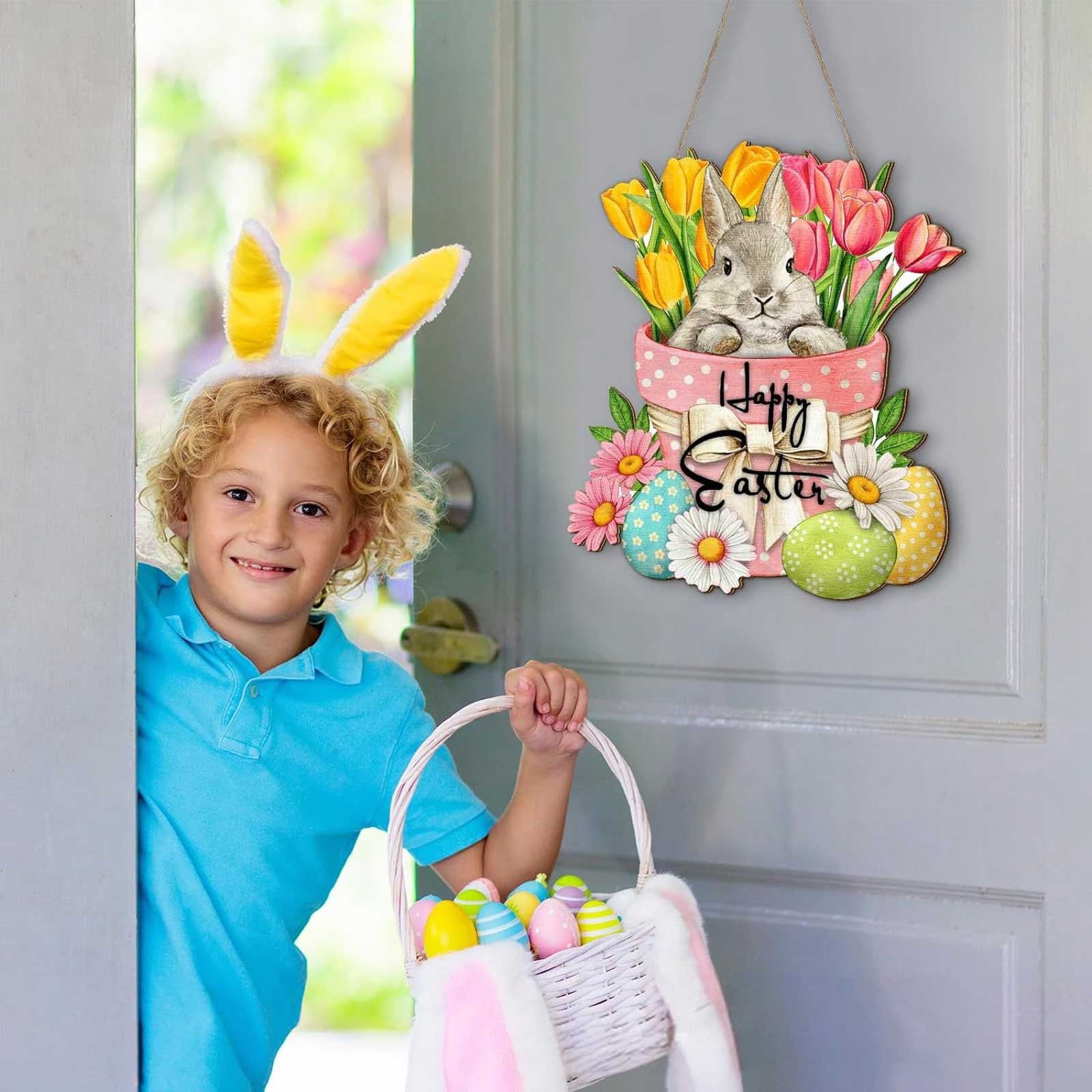 Easter Wall Hangs,2024 New Easter Bunny Decorative Pendant Outdoor Patio Door Hanging Easter ...