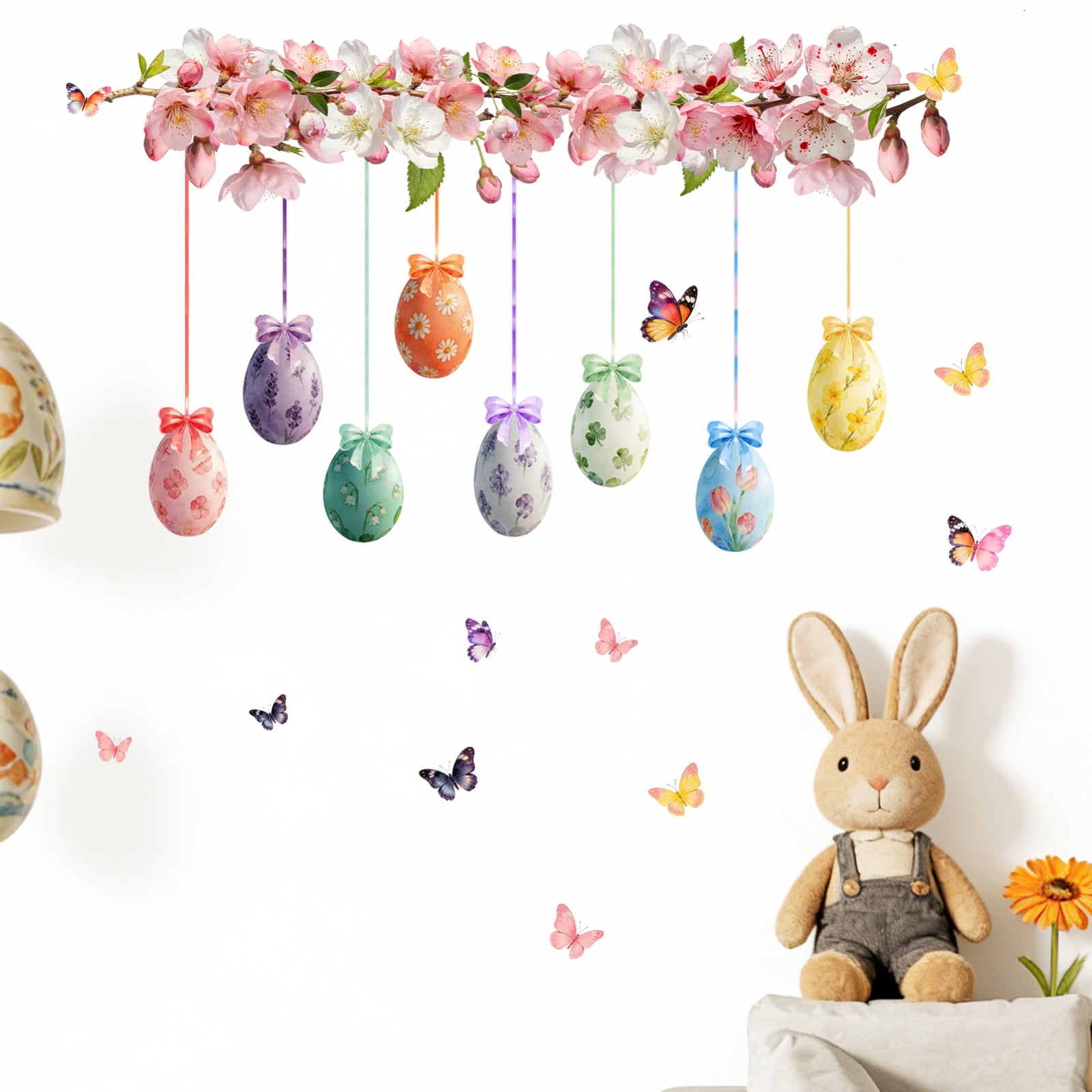 Easter Wall Stickers Bunny Rabbit Egg Daisy Wall Decals Room Mural ...