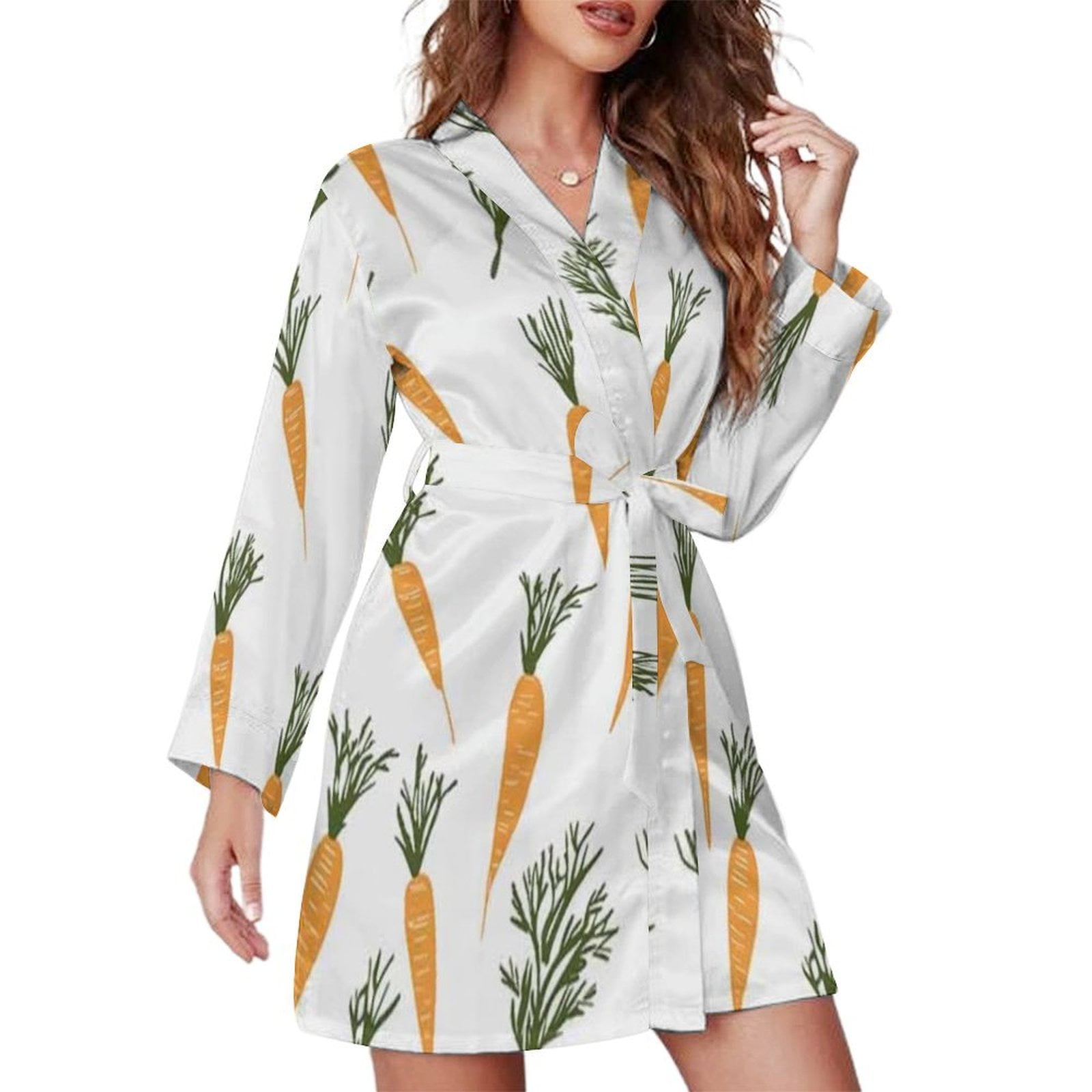 Easter Watercolor Carrot Hand Drawn Night Robe Long Sleeve V Neck Robe ...
