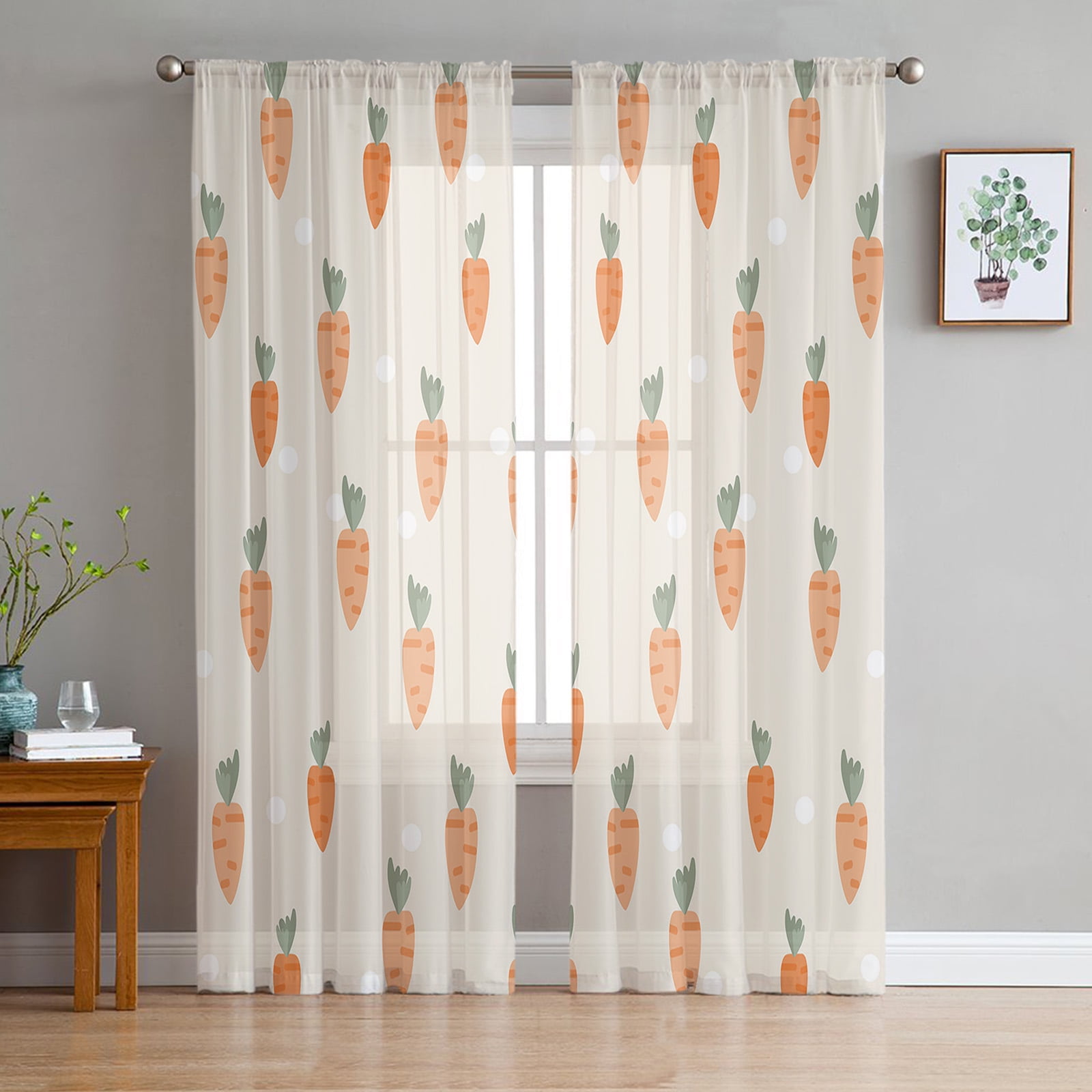 Easter Watercolor Carrot Hand-Painted Spring Sheer Curtains for Kids ...